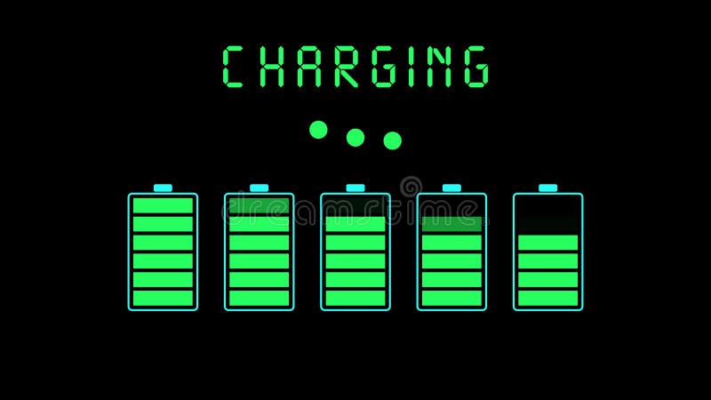 Battery Charging Animation with Glowing Neon Outlines on Black ...