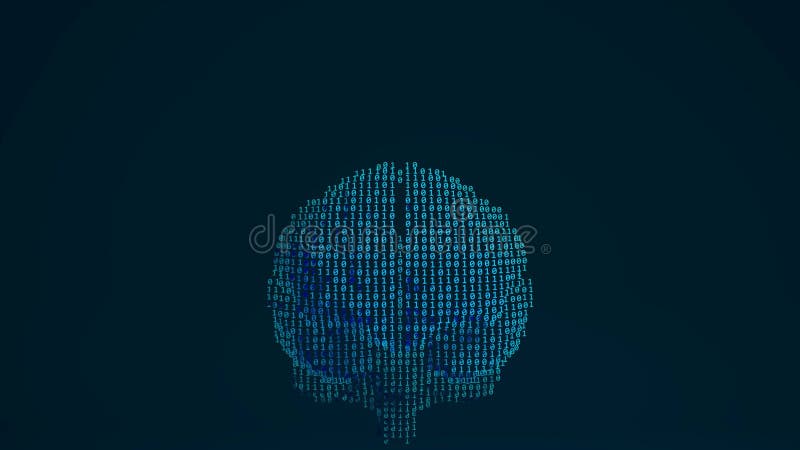 Looping Binary Code Animation Forming A Futuristic Brain Silhouette