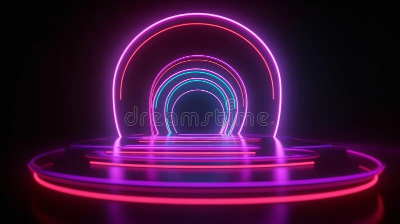 Looping 3d Animation, Moving Forward the Endless Podium with Glowing ...