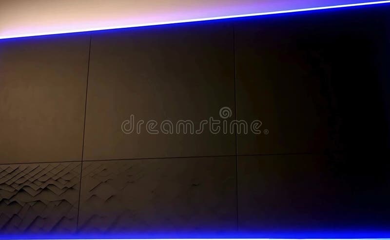 Blue Neon Frame Flickers on Matte Black Geometric Tile Wall Stock ...