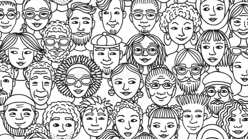 Looping Doodle Faces Animation - Minimal Black and White Line Art Stock ...