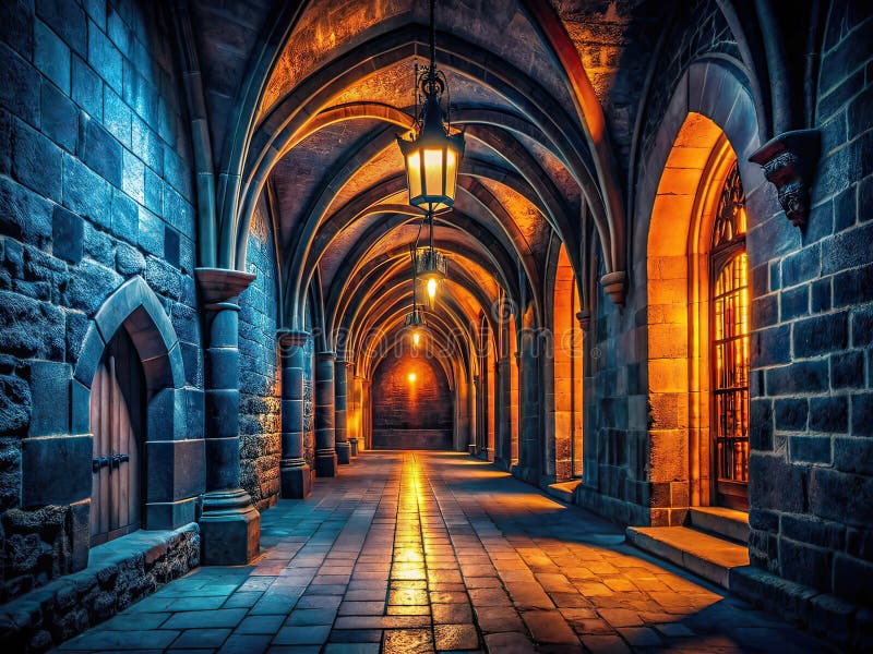 A Looping Journey through a Dark Medieval Castle Corridor a Realistic ...