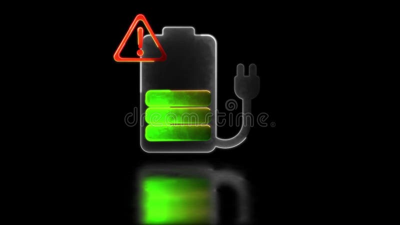 Looping Neon Glow Effect Battery Charging Icon Low Battery Warning ...