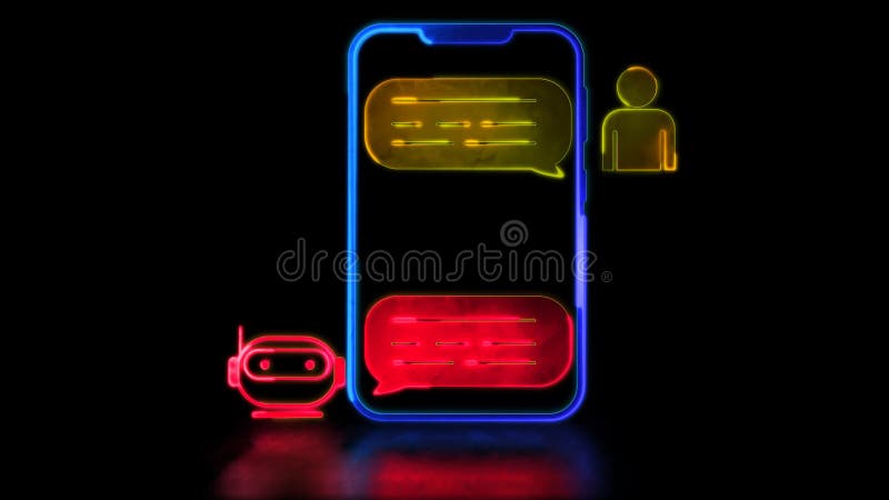 Looping Neon Glow Effect Chat with AI, Black Background Stock Image ...