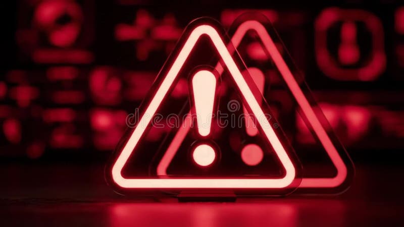 Red Caution Sign Flashing with Blurred Icon Background Seamless Looping ...