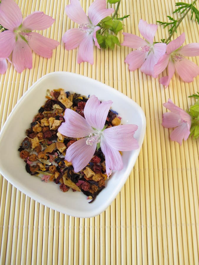Loose Fruit Tea with Mallow Flowers Stock Image - Image of fruit, mauve ...