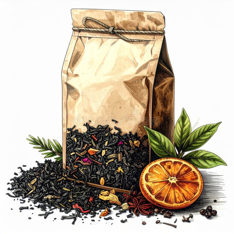 Loose Leaf Tea Blend in Brown Paper Bag Stock Illustration ...