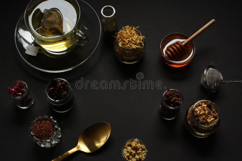 Loose leaf teas stock photo. Image of spoon, calendula - 158184462