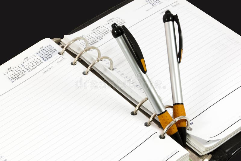 Loose Page Diary in Ring Binder with Two Ballpoint Stock Image - Image ...