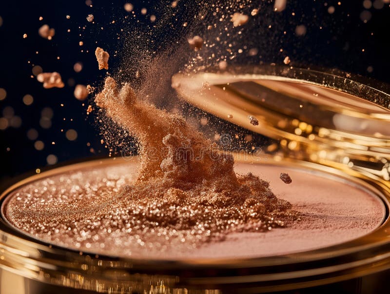 Loose Powder Explosion, Gold Compact, Dark Background, Dynamic ...