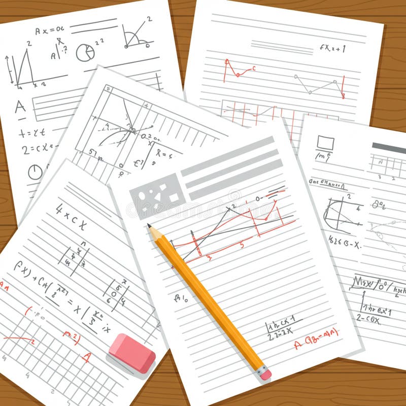 Loose Sheets of Paper on a Wooden Surface Contain Mathematical Graphs ...