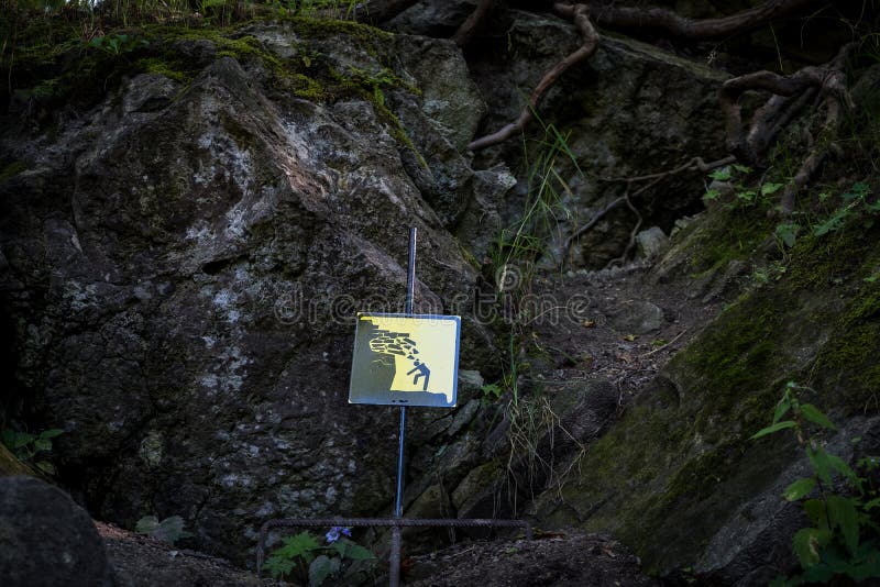 Loose Stone Wall Structure. Warning Notice Stock Photo - Image of ...