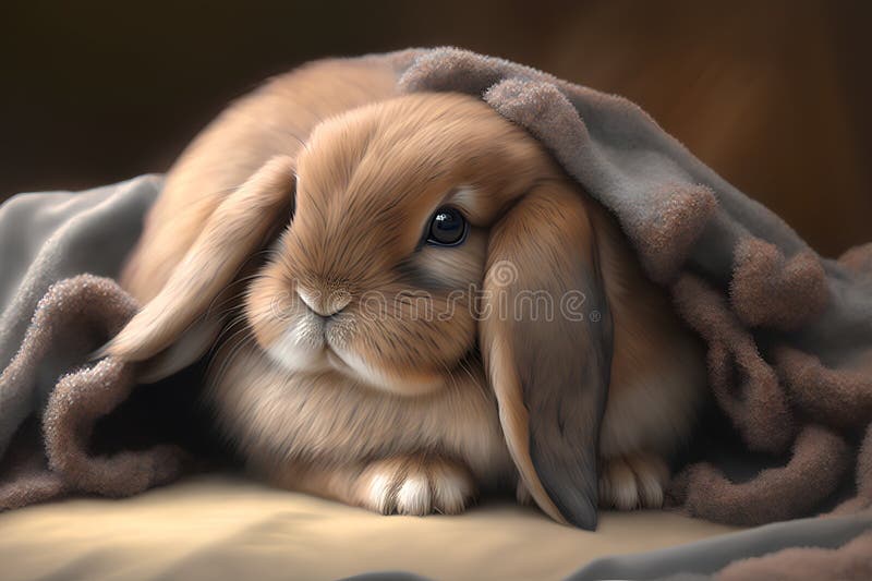 Lop-eared Rabbit Under a Blanket. 3D Illustration Stock Illustration ...