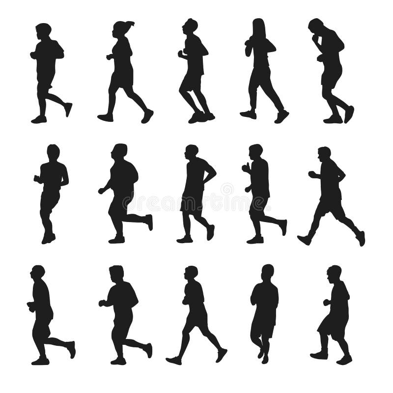 Lopend Mannetje En Wijfje, Die Mensen Vectorsilhouetten Aanstoten ...