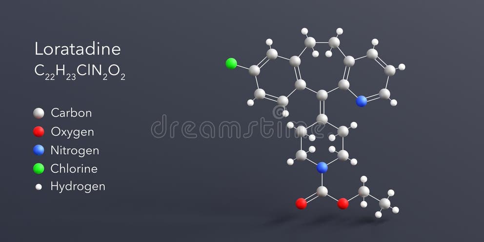 Loratadine Molecule 3d Rendering, Flat Molecular Structure with ...