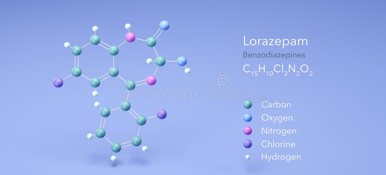 Lorazepam Molecular Structure, 3d Model Molecule, Benzodiazepines ...