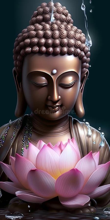 Lord Buddha Statue with Lotus Generative AI Stock Image - Image of ...