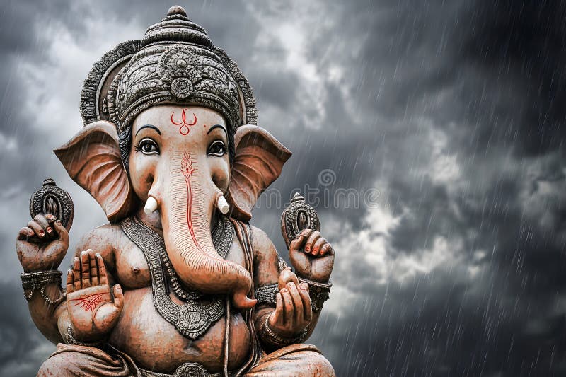 Lord Ganesha with a Dramatic and Powerful Storms Background Stock ...