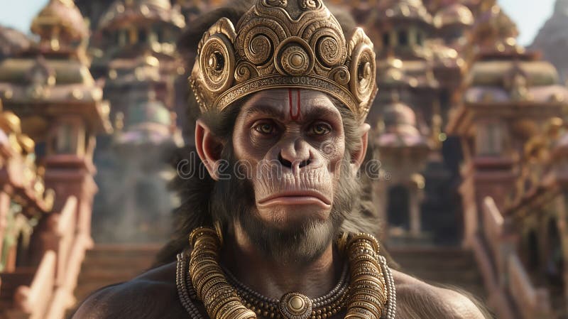 Lord Hanuman, Front View, Wears a Crown, King of a Tribe, AI-generated ...