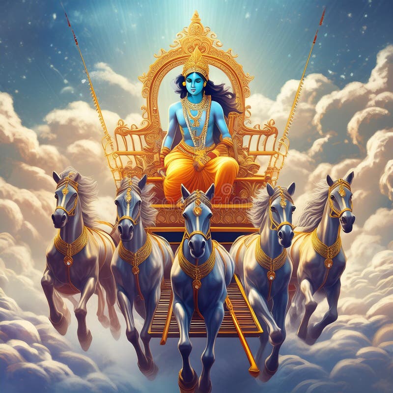 Lord Krishna Chariot En El Cielo Stock de ilustración - Ilustración de ...