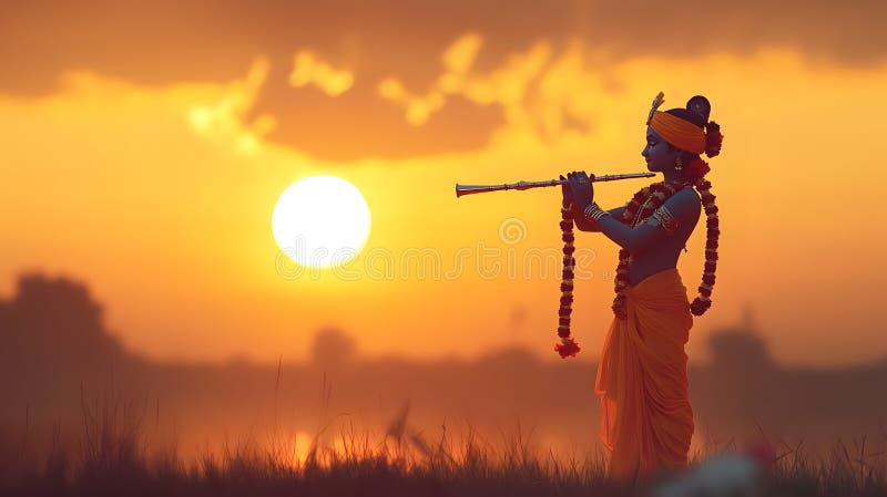 Lord Krishna with His Flutes with a Dramatic Background Stock ...