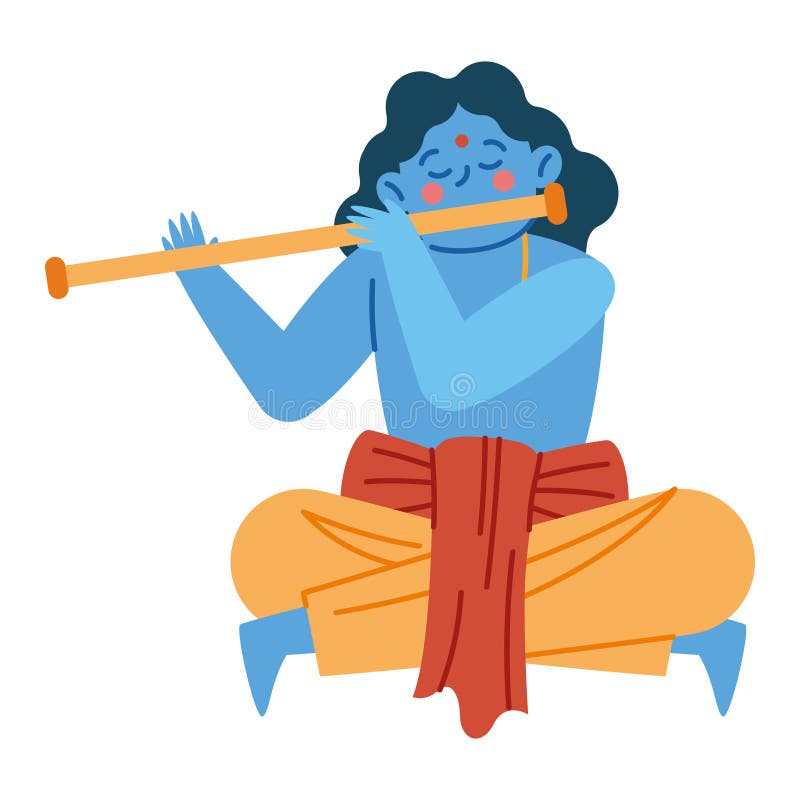 Lord krishna playing flute stock vector. Illustration of happy - 327020829