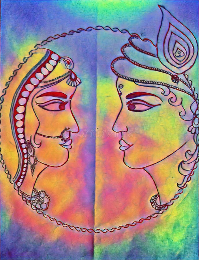 Lord Krishna and Radha Painting Stock Illustration - Illustration of ...