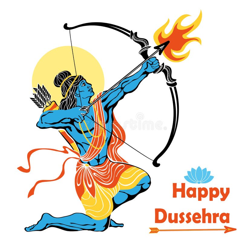 Lord Rama With Bow Arrow Happy Dussehra Stock Illustration