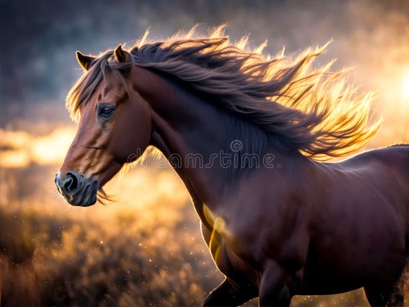 Lordly Horse with Waving Mane in the Backlight, Ai Generated Stock ...