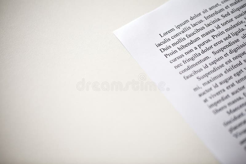 Lorem Ipsum Text on Printed on Paper Top Paragraph, Sample of Document ...