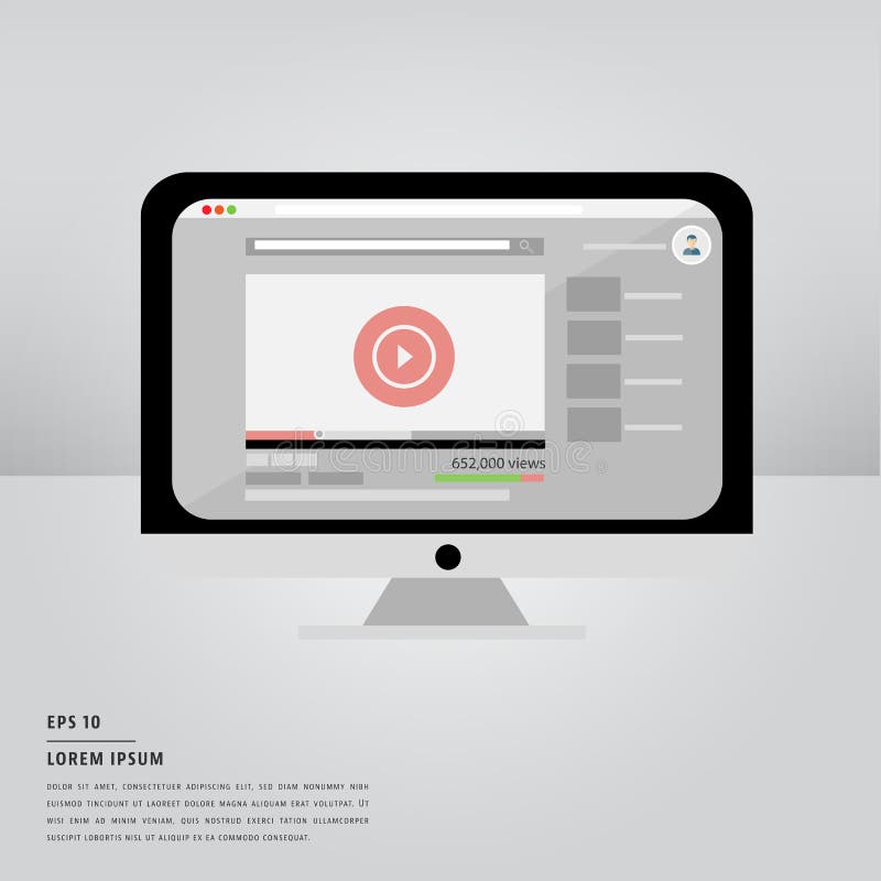 Lorem Ipsum Text with Video Sharing Website on Desktop Pc Stock Vector ...