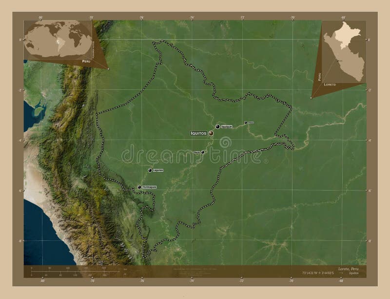 Loreto, Peru. Low-res Satellite. Labelled Points of Cities Stock ...