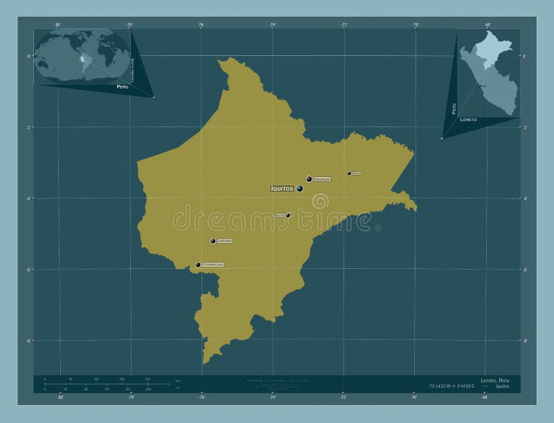 Loreto, Peru. Solid. Labelled Points of Cities Stock Illustration ...