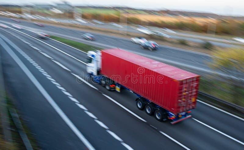 Lorry with Shipping Container on the Road Stock Photo - Image of port ...