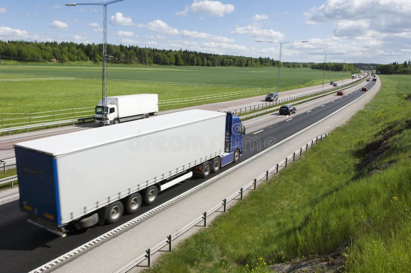 Highway Transportation with Cars and Truck Stock Photo - Image of ...