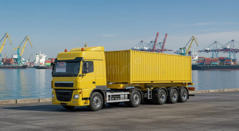Lorry Unloading Cargo Containers at Bustling Seaport during Clear ...