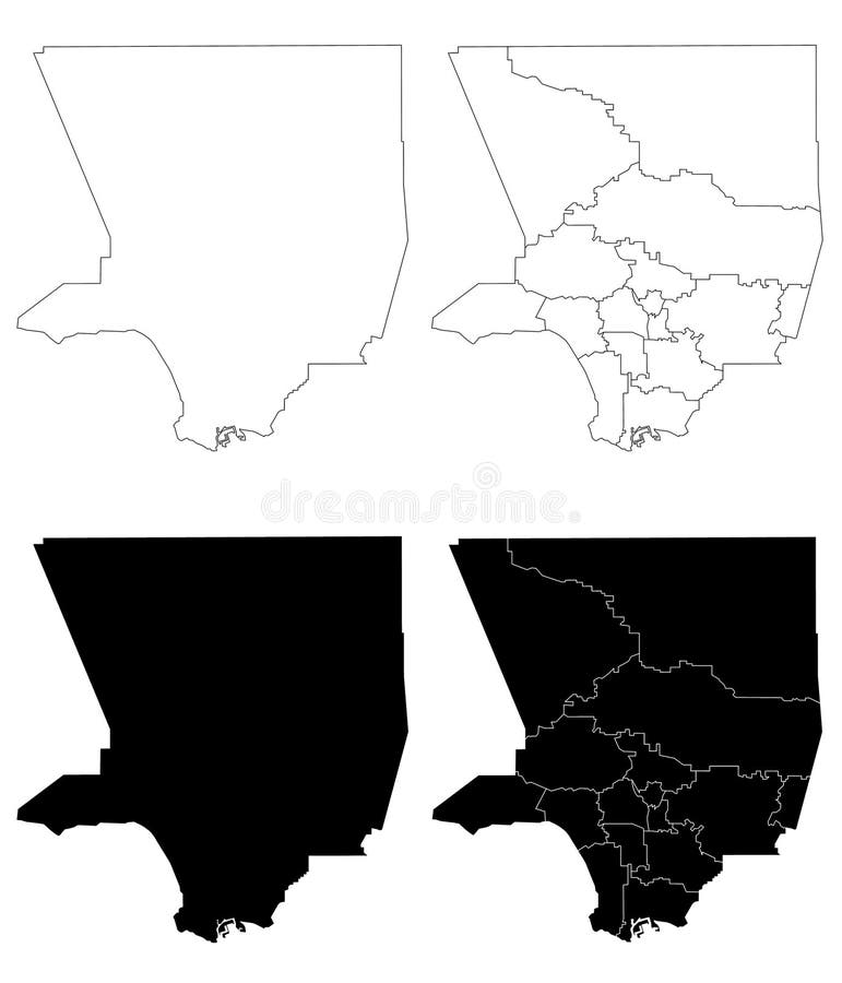 Los Angeles Administrative Map, Los Angeles Outline and Regions County ...