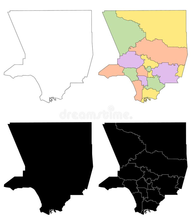 Los Angeles Administrative Map, Los Angeles Outline and Regions County ...
