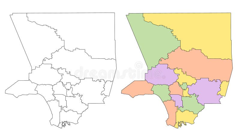 Los Angeles Administrative Map, Los Angeles Outline and Regions County ...