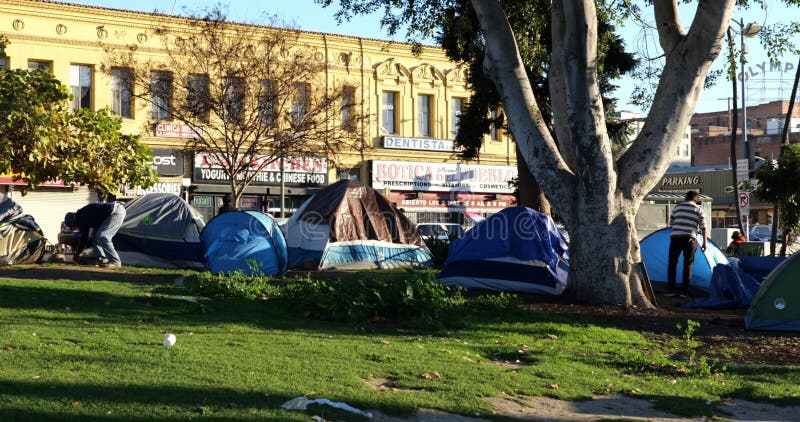 Homeless Tents On The Sidewalks Of Main Street In Downtown Los Angeles