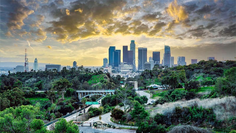 Los Angeles California Sunset Stock Photo - Image of dome, aerial ...