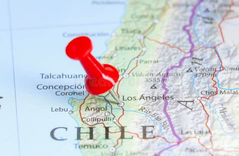 Los Angeles, Chile Pin on Map Editorial Stock Image - Image of state ...