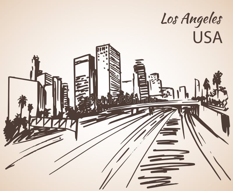 Los Angeles Cityscape Sketch. Stock Vector - Illustration of ...