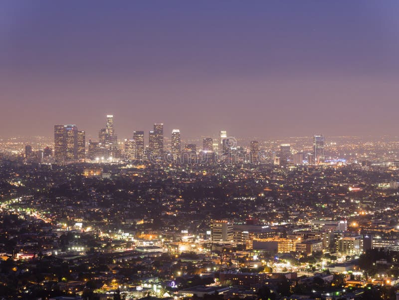 Los Angeles Downtown Night Scene Stock Image - Image of night ...