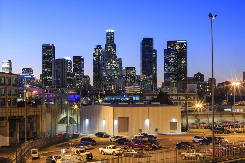 Los Angeles Downtown Nightscene Editorial Photo - Image of landmark ...