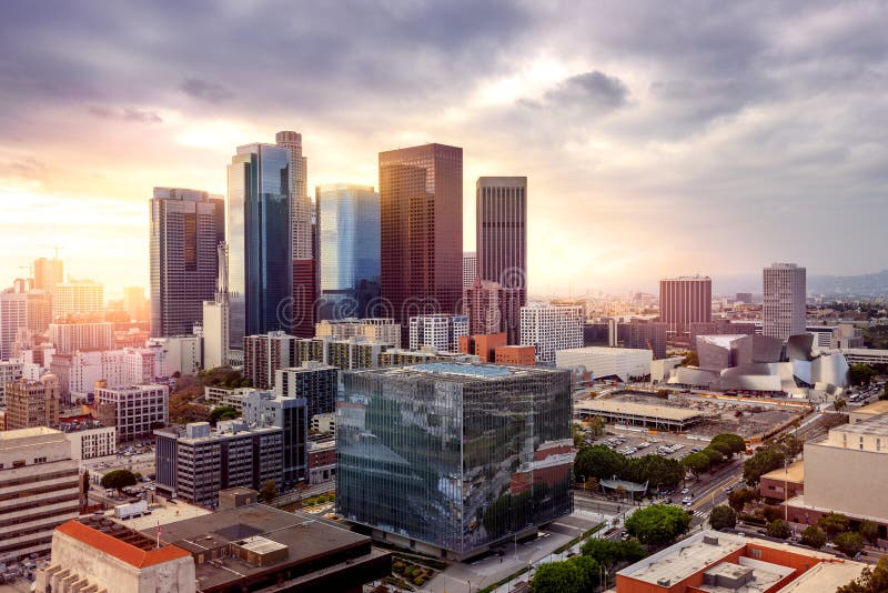 Downtown Los Angeles Skyscrapers at Sunset Editorial Stock Image ...