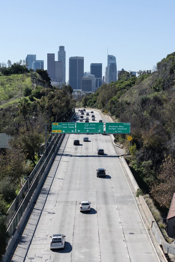 Los Angeles 110 Freeway Skyline Vertical View Stock Image - Image of ...