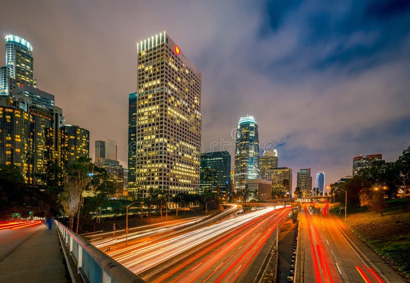 Los Angeles at night stock image. Image of center, lights - 39797933