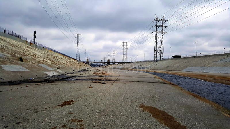 The Los Angeles River with Dark Sky Stock Photo - Image of angeles ...
