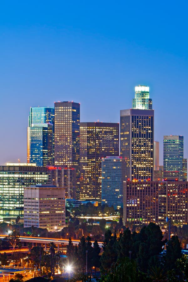Los Angeles Skyline at Dusk Stock Photo - Image of downtown, urban ...